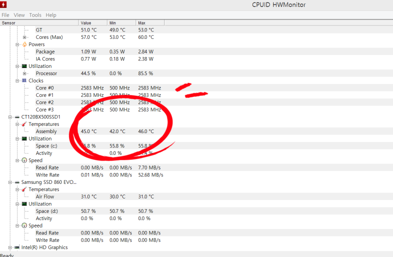 컴퓨터 cpu온도 측정 hwmonitor coretemp 비교 : 네이버 블로그