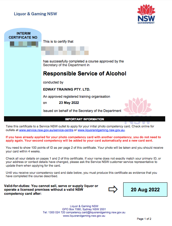 [호주 생활 꿀팁] RSA 자격증 취득하기(온라인/오프라인)(Edway, GTA, Clear to work) : 네이버 블로그