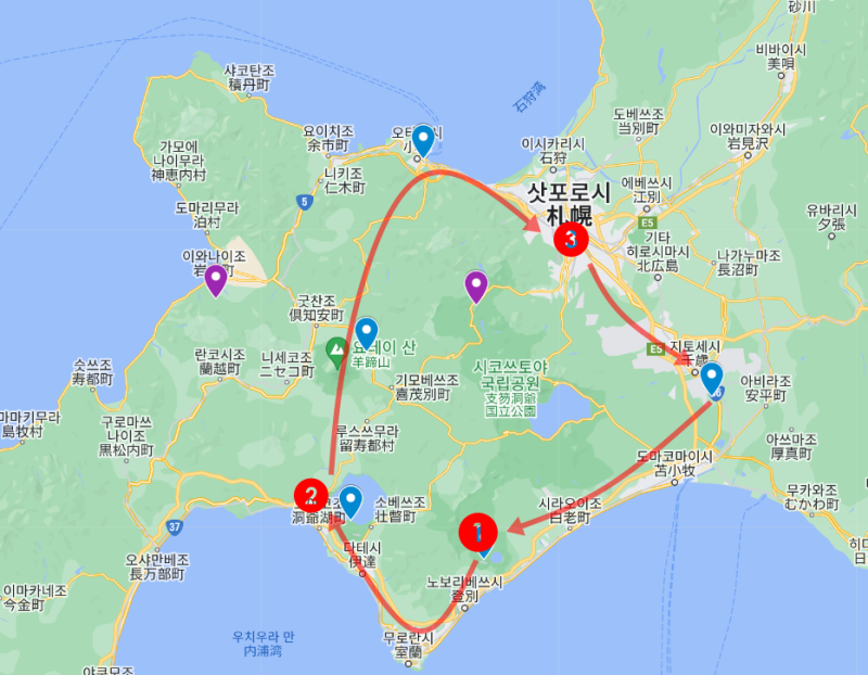 일본 북해도 홋카이도 렌터카 소도시 자유 여행 지도로 보는 추천 코스 기본 동선 4가지 : 네이버 블로그