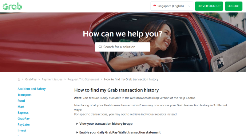 싱가포르 그랩 영수증 전체이용내역 받기 : 네이버 블로그