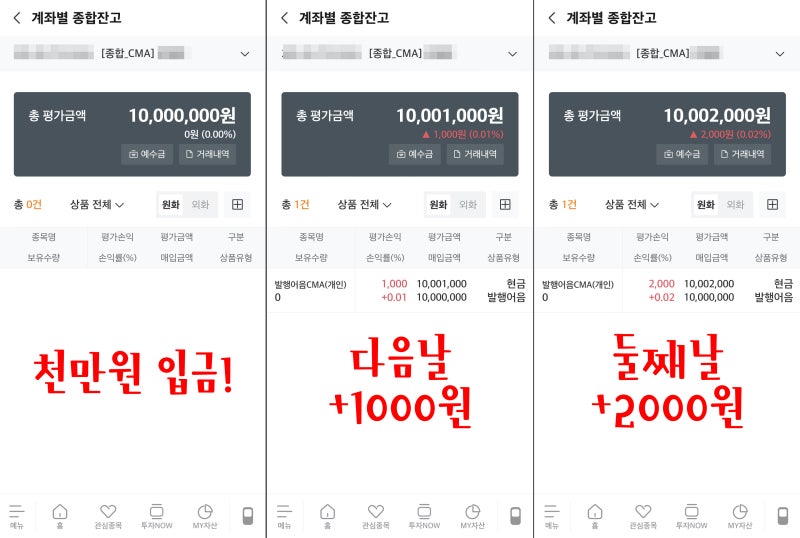 Cma 1천만원 넣어두면 하루 이자는 얼마일까미래에셋 Vs Kb증권 발행어음 Cma 재투자기간 네이버 블로그