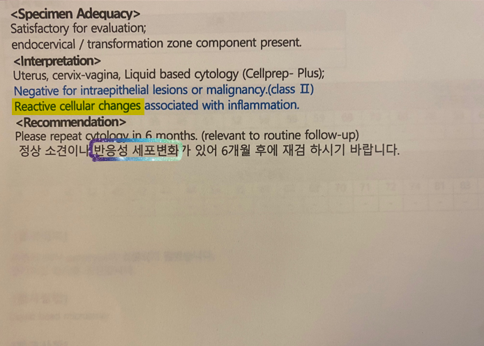 자궁경부암 검사에서 반응성 세포 변화가 나왔어요 어떻게 해야 하나요 네이버 블로그