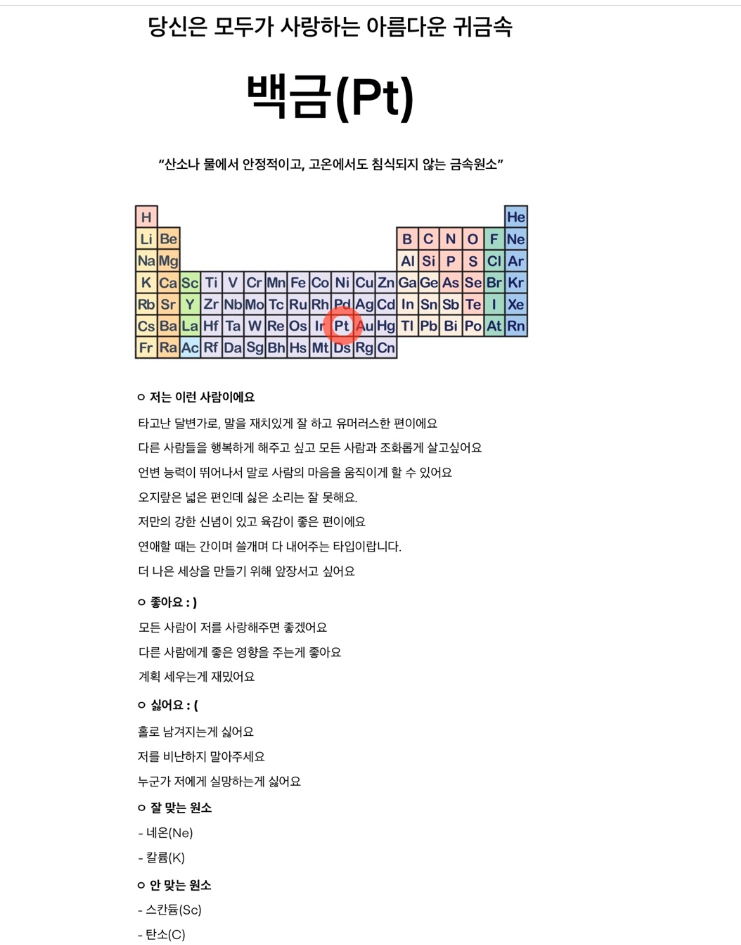 화학원소 성격 테스트 나와 닮은 화학원소 찾기 And 원소별 Mbti 네이버 블로그