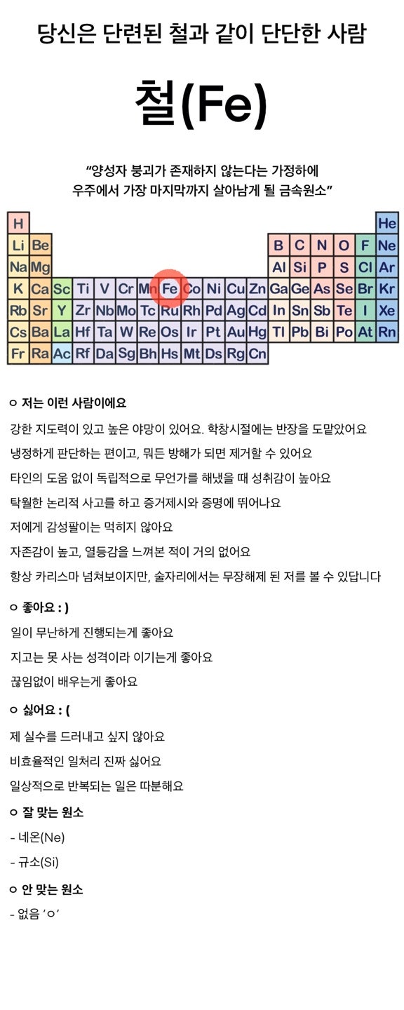 원소기호 테스트 링크 화학원소 테스트 Mbti 전체 유형 매칭 공유istj나옴화학 엠비티아이 네이버 블로그