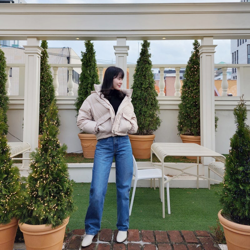 플랙 김나영 패딩 베이지 여성 숏패딩 스타일링 네이버 블로그