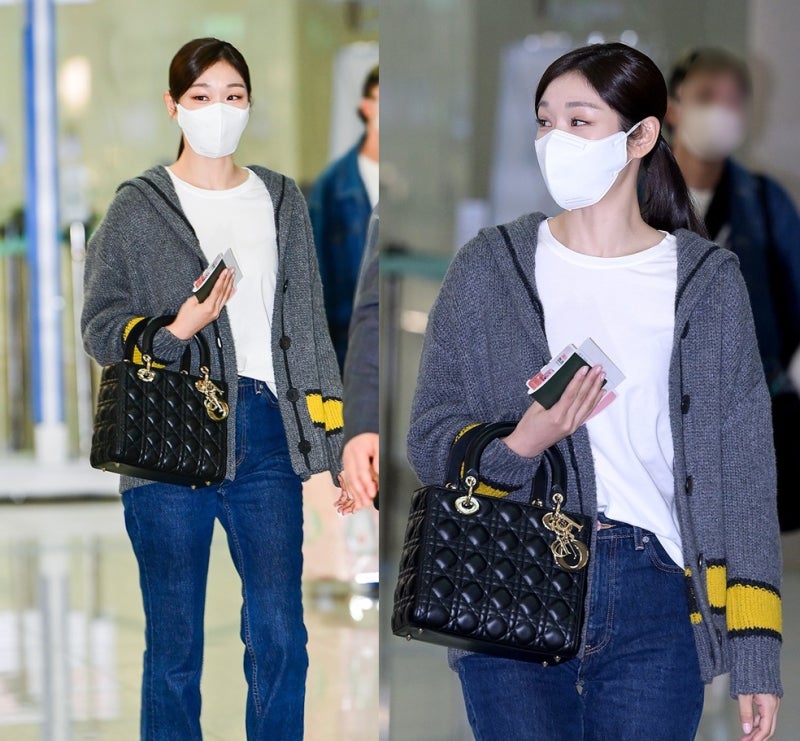 김연아 공항패션 그레이 캐시미어 가디건 And 디올 레이디백 네이버 블로그
