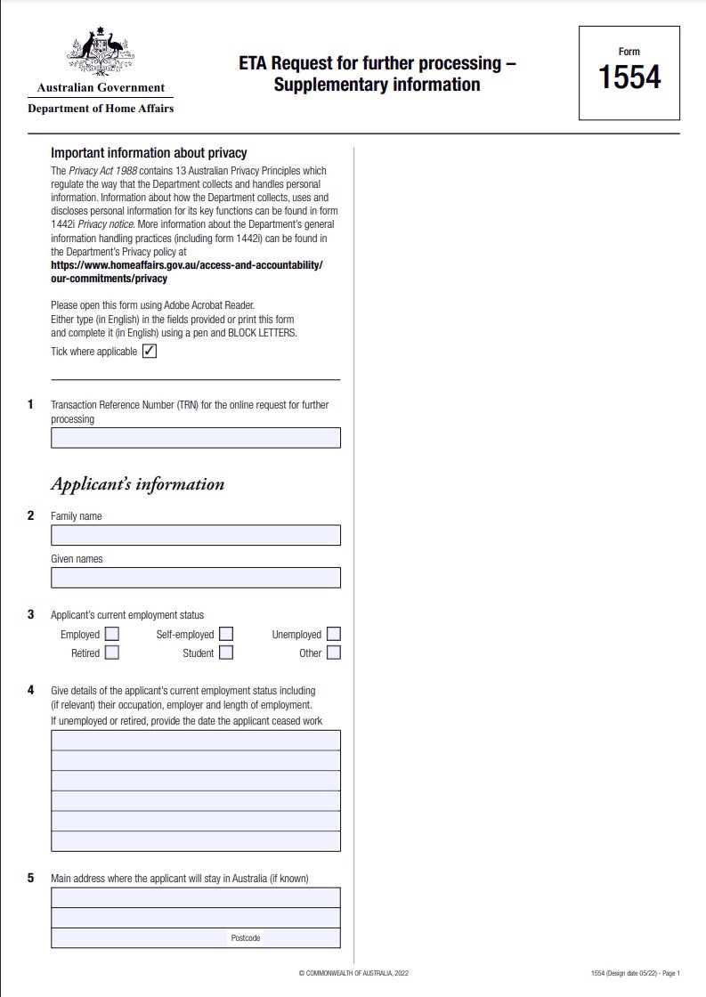 호주비자 ETA 신청 결과 메일 사례2- Form 1554, ETA request for further processing 추가 ...