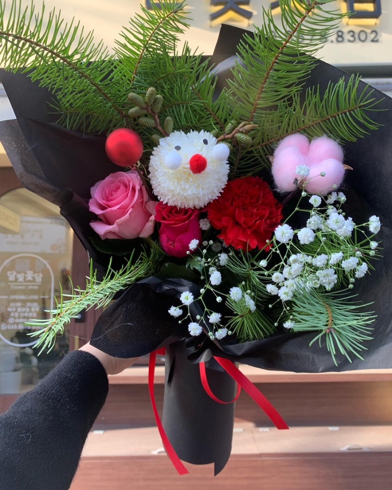 송파꽃집 달빛꽃담 루돌프 퐁퐁 꽃다발 크리스마스꽃다발 서초구꽃배달 레드장미 네이버 블로그