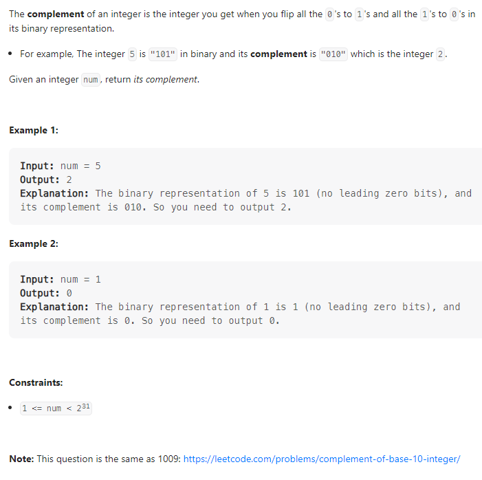 JAVA_Number Complement_LeetCode 476 : 네이버 블로그