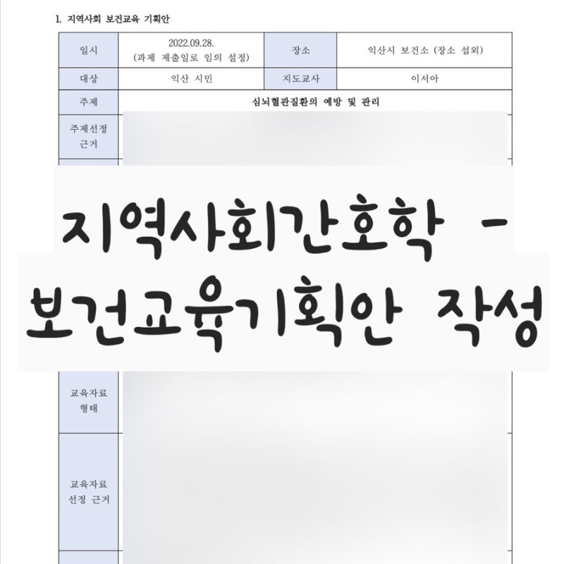간호학과 지역사회간호학 지역사회 보건교육기획안 작성하기 네이버 블로그