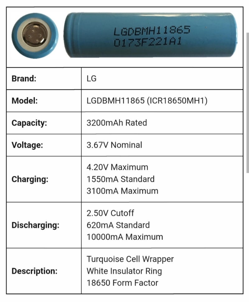 엘지(LG Cham) ICR18650MH1(LGDBMH11865) 데이터시트 (Datasheet, Specification ...