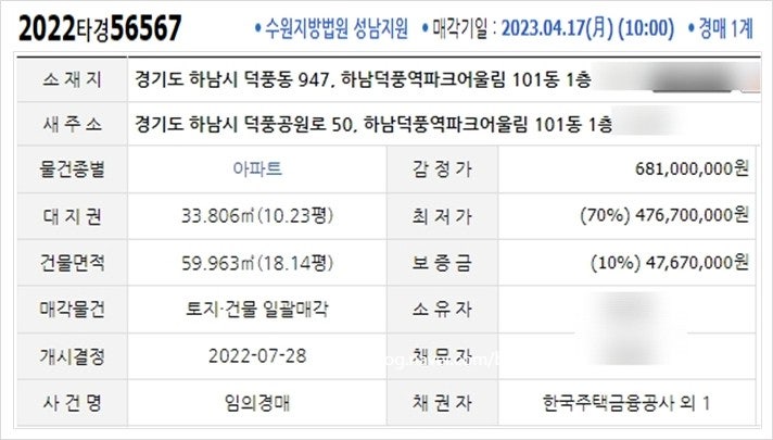 하남 아파트경매 하남시 덕풍동 하남덕풍역파크어울림 25평 4억대 급매 네이버 블로그