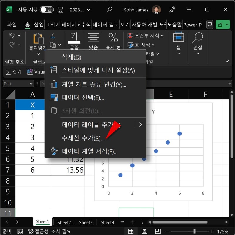 엑셀 분산형 차트 추세선 그리기 미래 예측 함수 Linest 통계 함수 미래값 구하기 네이버 블로그