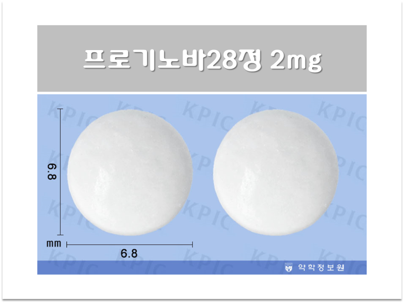 프로기노바 프로기노바28정 1mg 2mg 여성호르몬 에스트라디올 Estradiol 갱년기 폐경기 성분 효능 효과 복용법 부작용