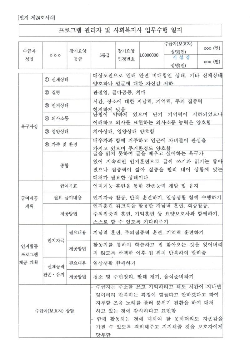 프로그램 관리자 및 사회복지사 업무수행 일지 작성 네이버 블로그