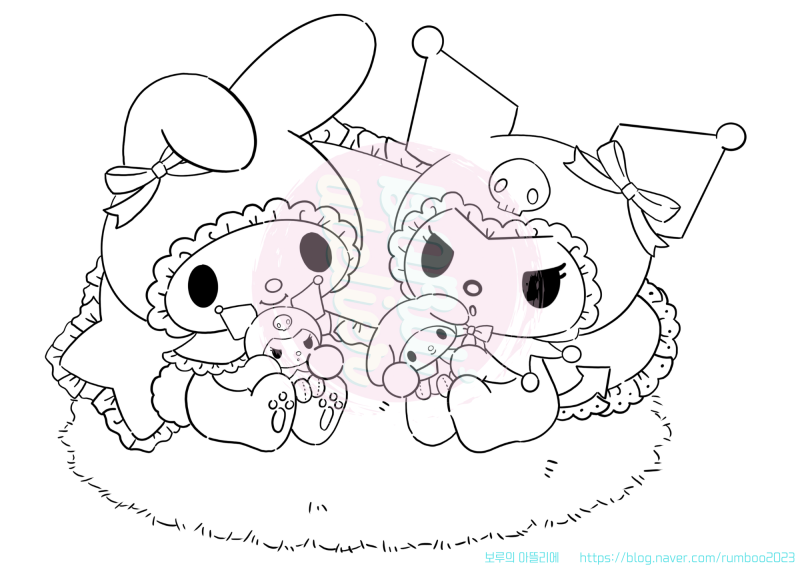 색칠공부 산리오 친구들 마이멜로디 마멜 쿠로미 폼폼푸린 포챠코 시나모롤 색칠 도안 색칠 놀이