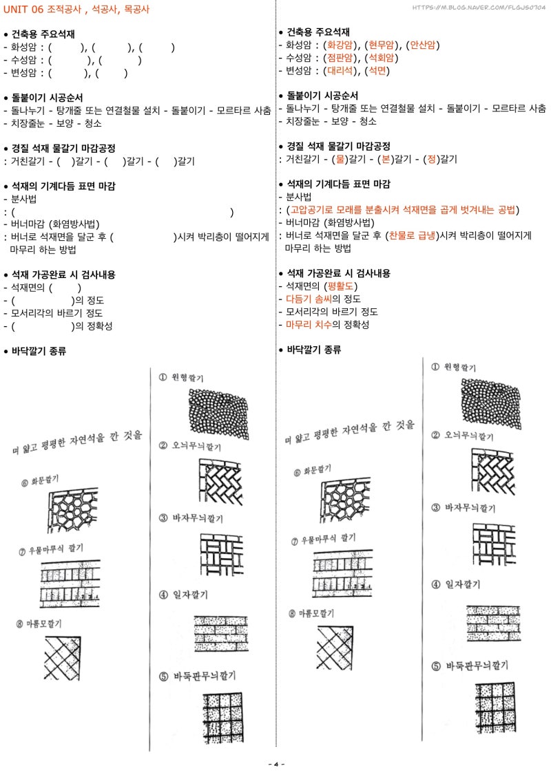 6 건축기사 실기 요점정리조적공사석공사목공사 네이버 블로그