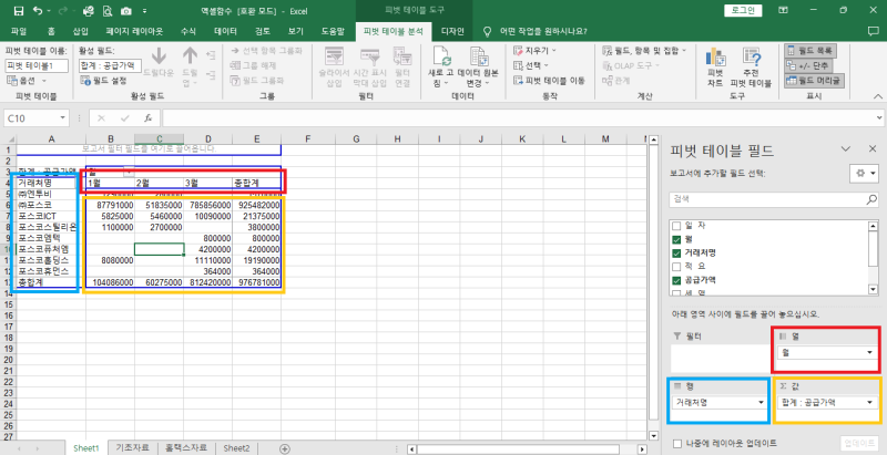 엑셀 피벗테이블 만들기 거래처별 매출 합계 보고서 네이버 블로그