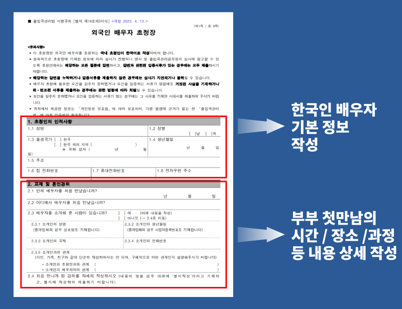 외국인 배우자 초청장 양식 서류 작성 방법 알아보기 F6비자 국제결혼 한국 결혼비자 초청장 네이버 블로그