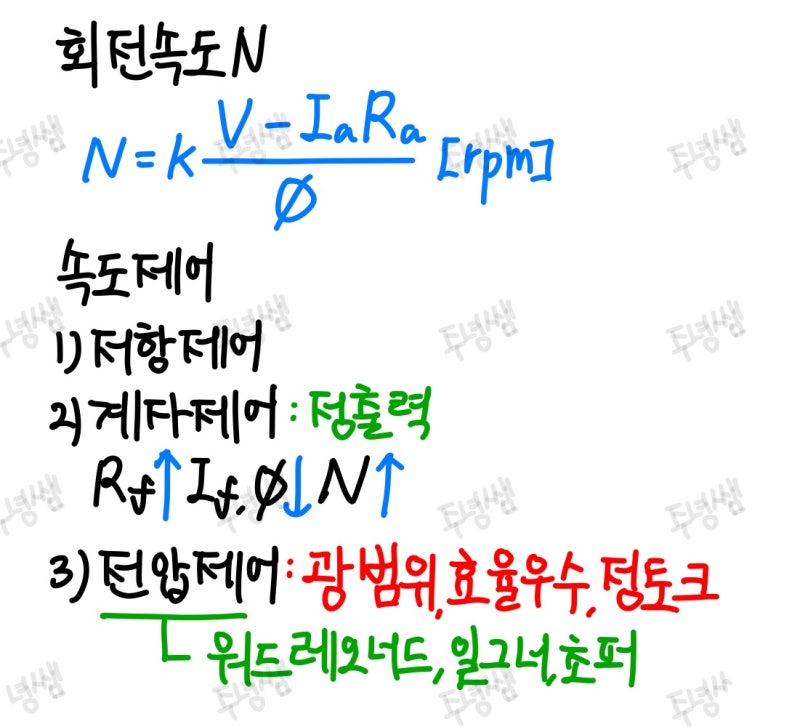 전기기기 직류전동기 회전속도 공식과 속도제어 방식 전기산업기사 필기 네이버 블로그