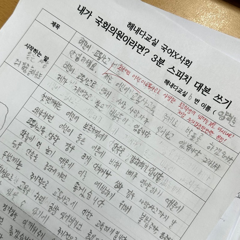 6학년 담임 일기 4월 세 번째 주 3분 스피치 진로검사 어린이국회 반티 디자인하기 전사지 한국문화 소개하기