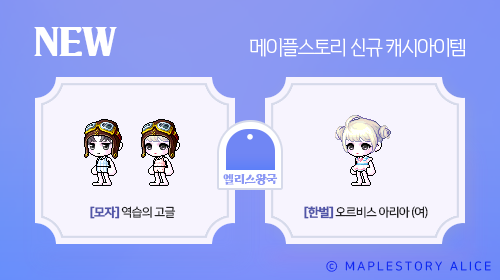 메이플스토리 신규캐시 추가 120기 잡로얄 오르비스 20주년 코디 아이템 아르카나 세트 냥냥펀치하트냥이줄무늬 캐주얼