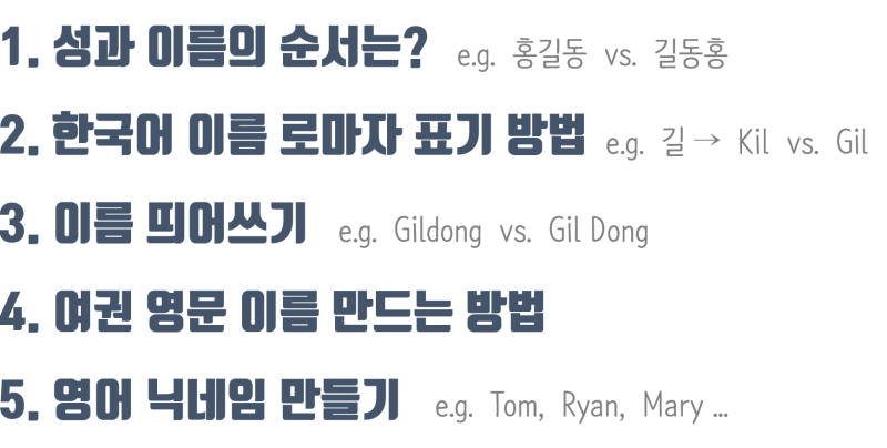 영어로 내 이름 어떻게 써야 할까 성과 이름 순서 한국어 로마자 표기법 이름 띄어쓰기 여권 영문 이름 영어