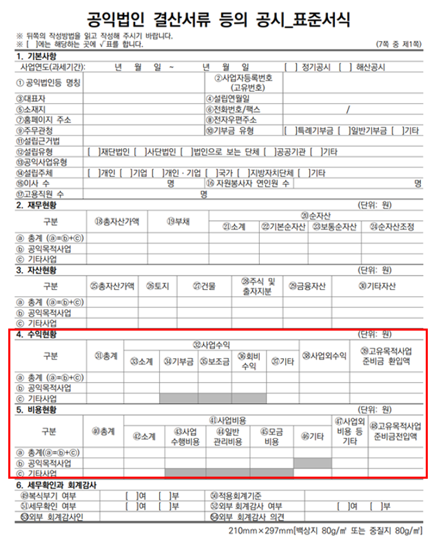공익법인결산서류공시 작성 방법 수익 및 비용현황 네이버 블로그