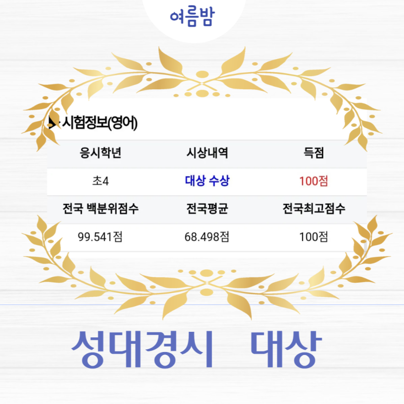 성대경시 대상 전국영어수학경시대회 2023 초4 영어 네이버 블로그