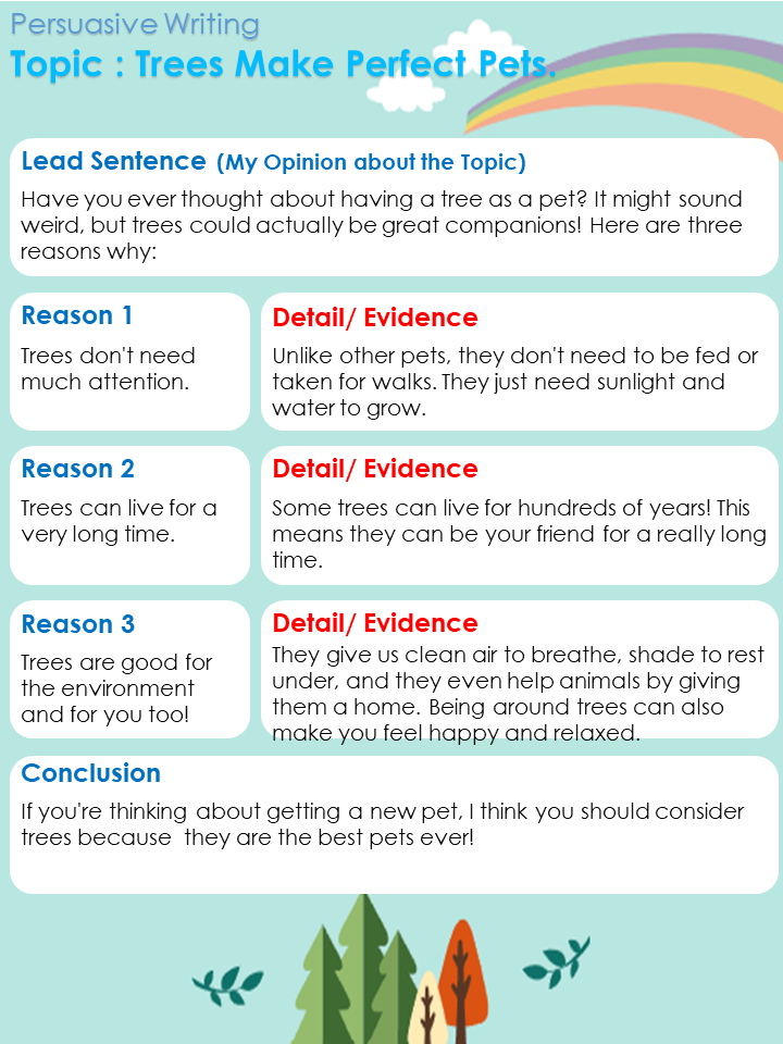 영어 글쓰기 워크시트 Persuasive Writing 설득하는 글쓰기 : Trees Make Perfect Pets. 영어 ...