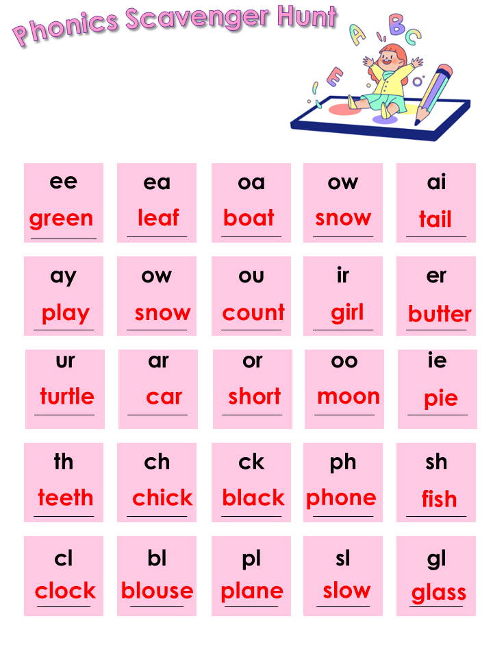 파닉스액티비티 Phonics Activity Two Letter Sound : Phonics Scavenger Hunt(보물찾기 ...