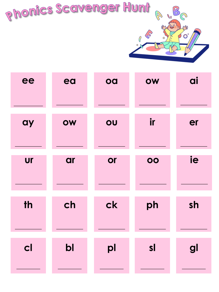 파닉스액티비티 Phonics Activity Two Letter Sound : Phonics Scavenger Hunt(보물찾기 ...