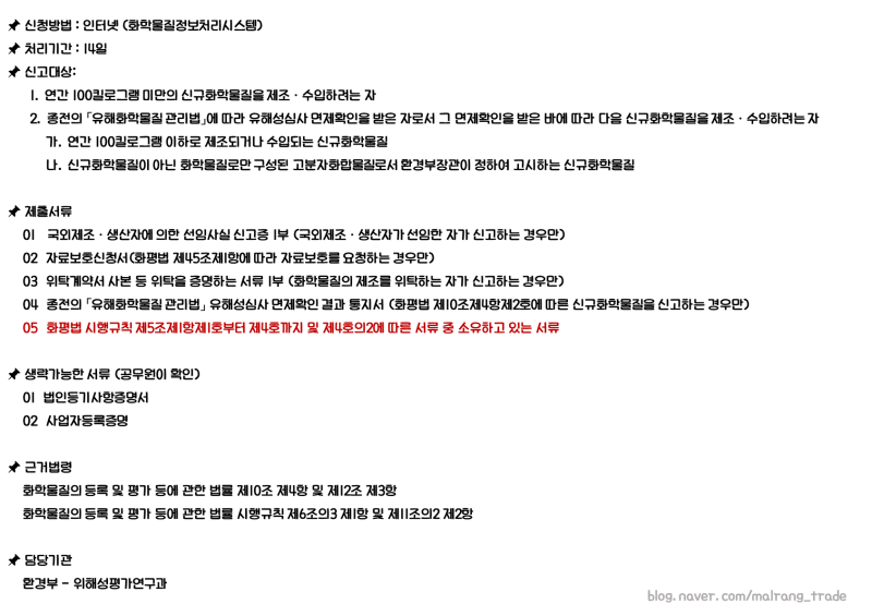 화학과 관세사가 알려주는 신규화학물질의 신고 01톤 미만 Cas 번호가 없다구요 네이버 블로그
