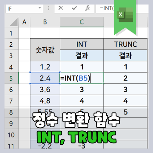 엑셀 INT, TRUNC 함수로 숫자값 정수로 변환하기 : 네이버 블로그