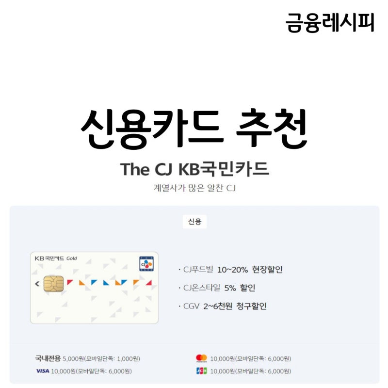 [신용카드 추천] 실적공유 가능한 'The CJ KB국민카드' (올리브영 할인, 마지막 굴비카드) : 네이버 블로그
