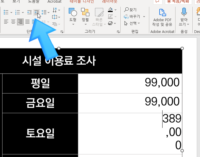 파워포인트 Ppt 표 글자 간격 여백 맞추기오른쪽정렬 살짝 띄우기 네이버 블로그