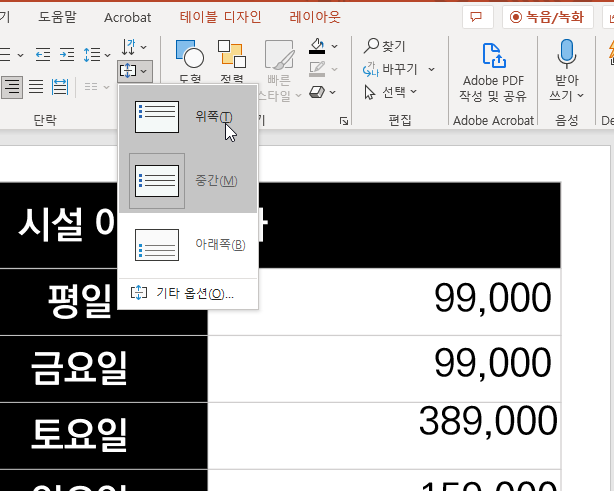 파워포인트 Ppt 표 글자 간격 여백 맞추기오른쪽정렬 살짝 띄우기 네이버 블로그