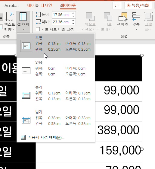파워포인트 Ppt 표 글자 간격 여백 맞추기오른쪽정렬 살짝 띄우기 네이버 블로그