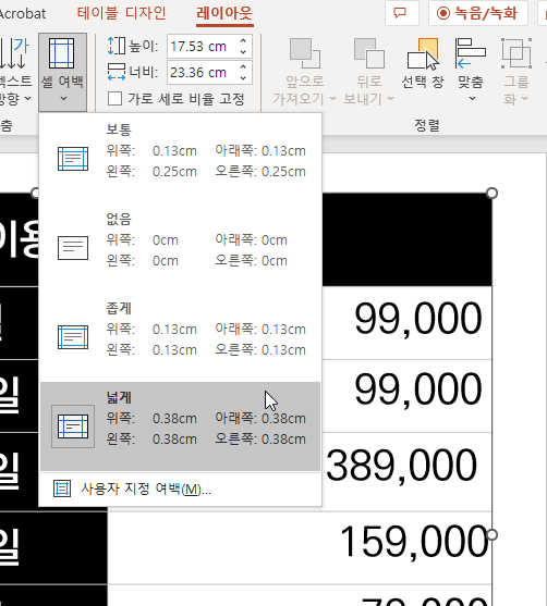 파워포인트 Ppt 표 글자 간격 여백 맞추기오른쪽정렬 살짝 띄우기 네이버 블로그