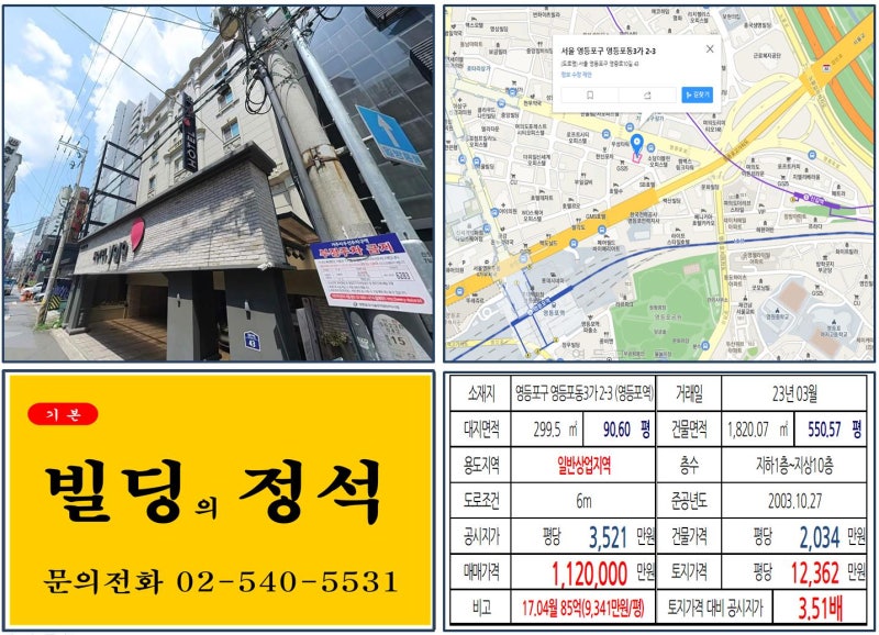 영등포구 영등포역 먹자상권 100억 빌딩 실거래가 조회 영등포동3가 2 3 영등포역 112억 원 평당 1억 2362만
