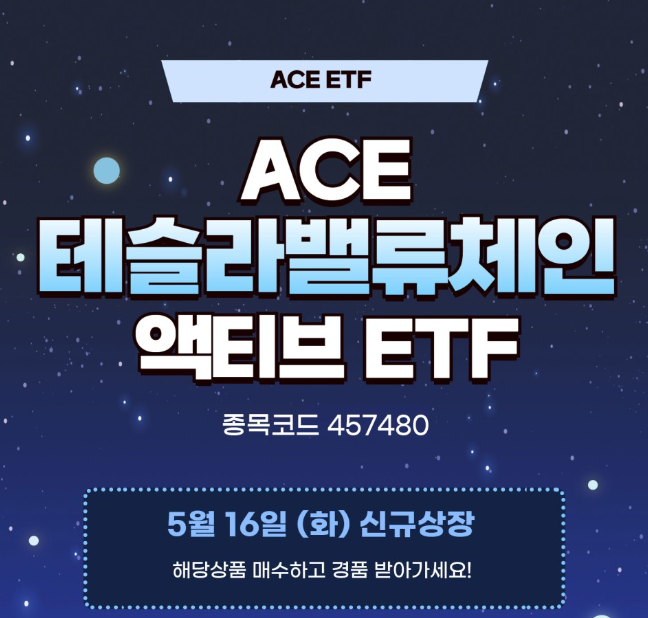 [마감]'ACE 테슬라밸류체인 액티브 ETF' 신규상장 이벤트! : 네이버 블로그