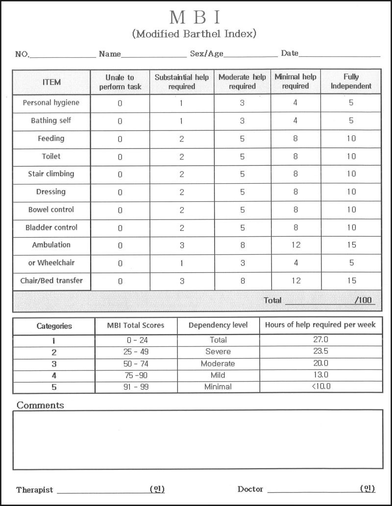 MBI ( Modified Barthel Index ) 검사란? : 네이버 블로그