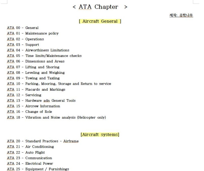 [항공] ATA chapter -요약정리 : 네이버 블로그