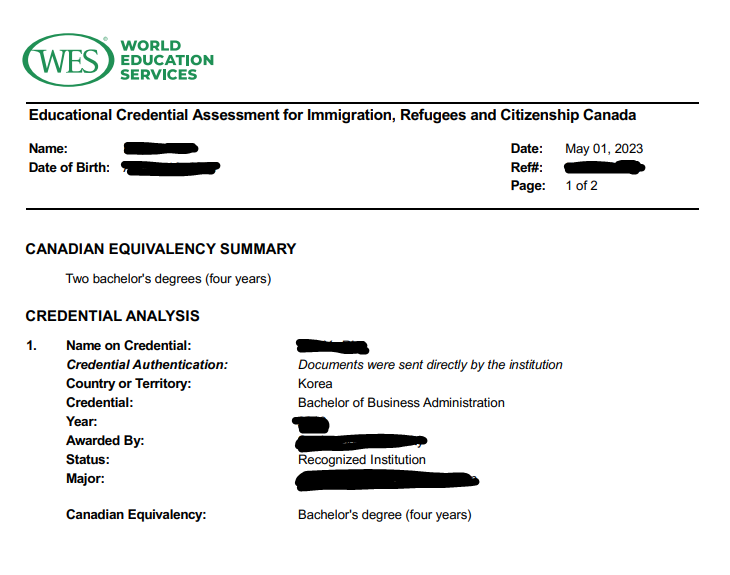 캐나다 영주권을 위한 ECA(Educational Credential Assessment) 학력인증 - WES : 네이버 블로그
