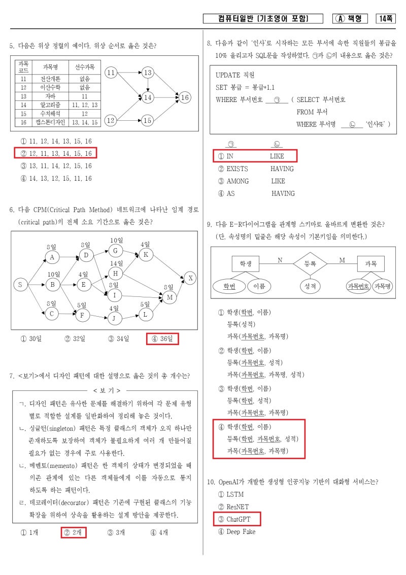 2023년 우체국 9급 계리직공무원 기출문제 정답 난이도ft면접 네이버 블로그