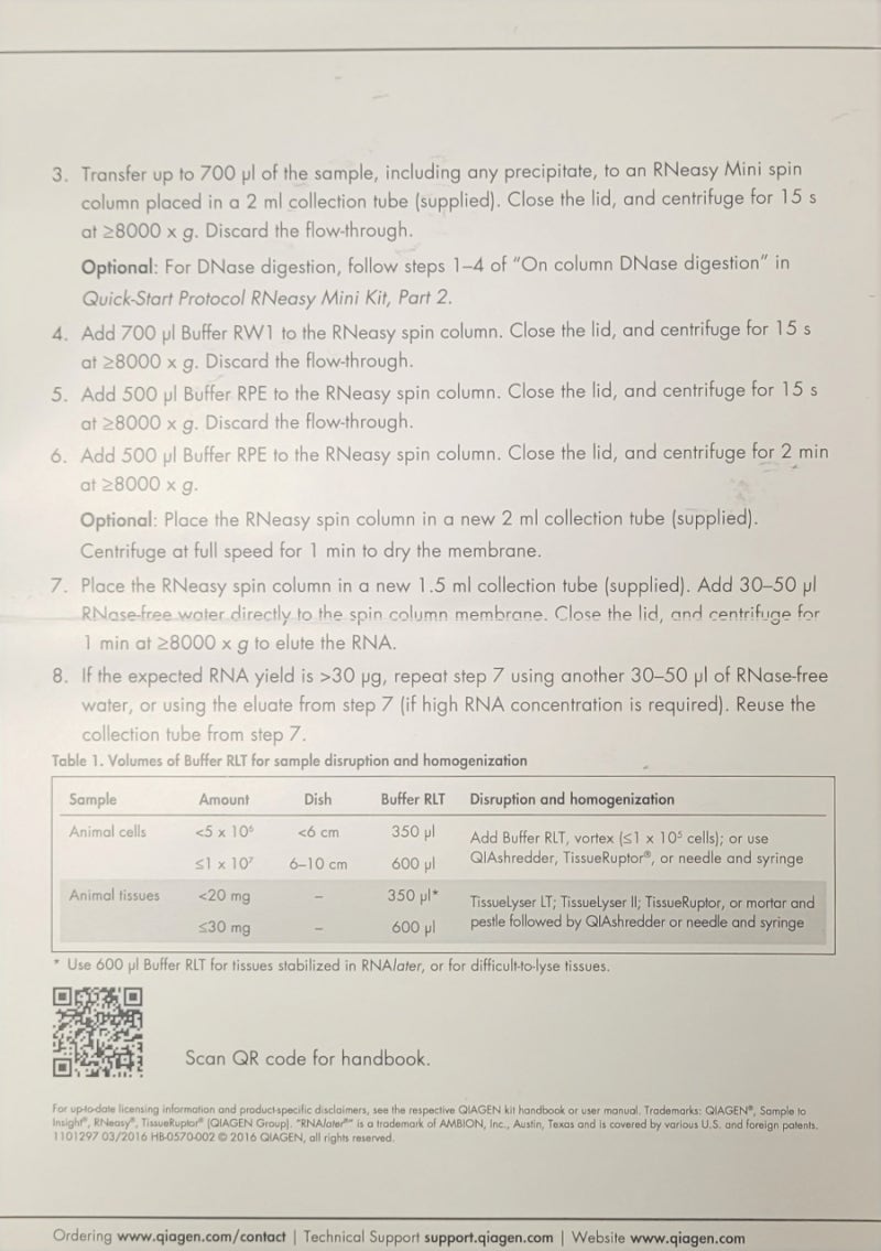 Qiagen RNeasy mini kit manual : 네이버 블로그