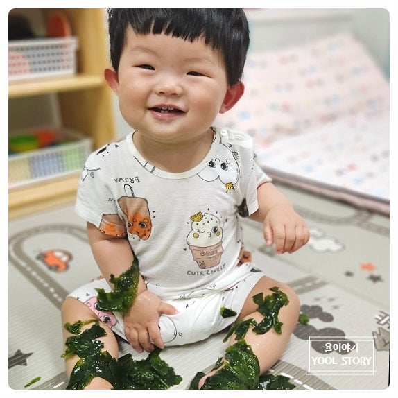 6개월 7개월 아기 발달에 좋은 오감놀이 시기 미역 촉감놀이 네이버 블로그
