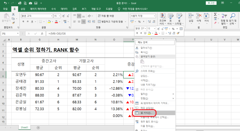 엑셀 증감표시 사용자 지정 서식 조건부 서식으로 다양하게 표기 네이버 블로그