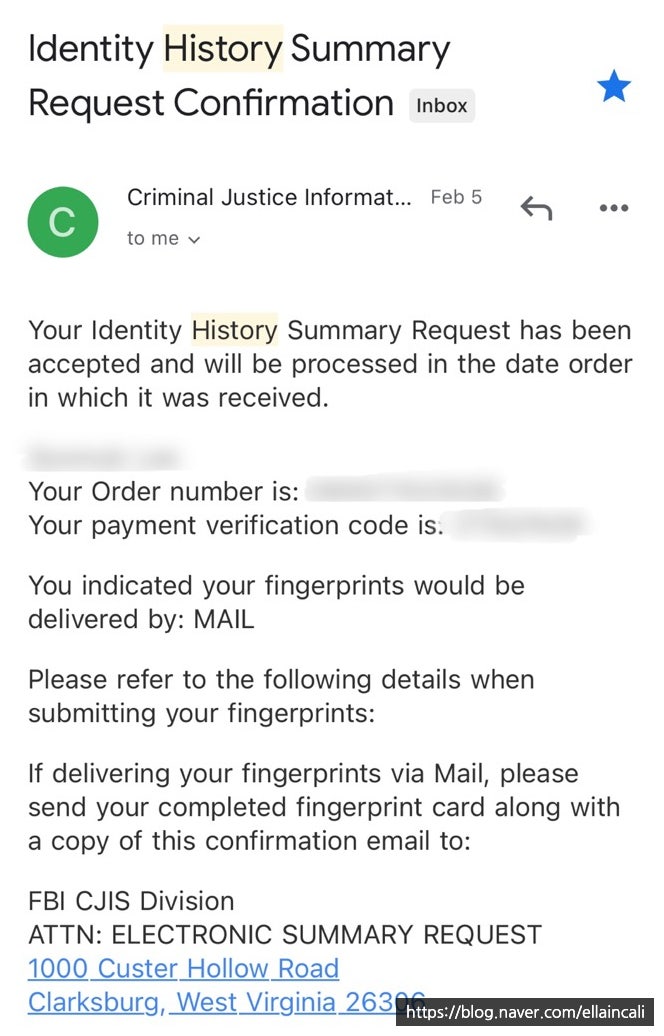 [미국이민준비] 3탄 미국 FBI 범죄기록 회보서 발급 방법(Identity History Summary) : 네이버 블로그
