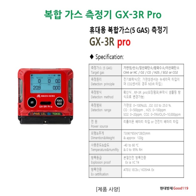 복합가스측정기 GX-3R Pro (5가스_LEL O2 CO H2S + 선택( SO2 or CO2)), 밀폐공간작업 안전장비 : 네이버 블로그